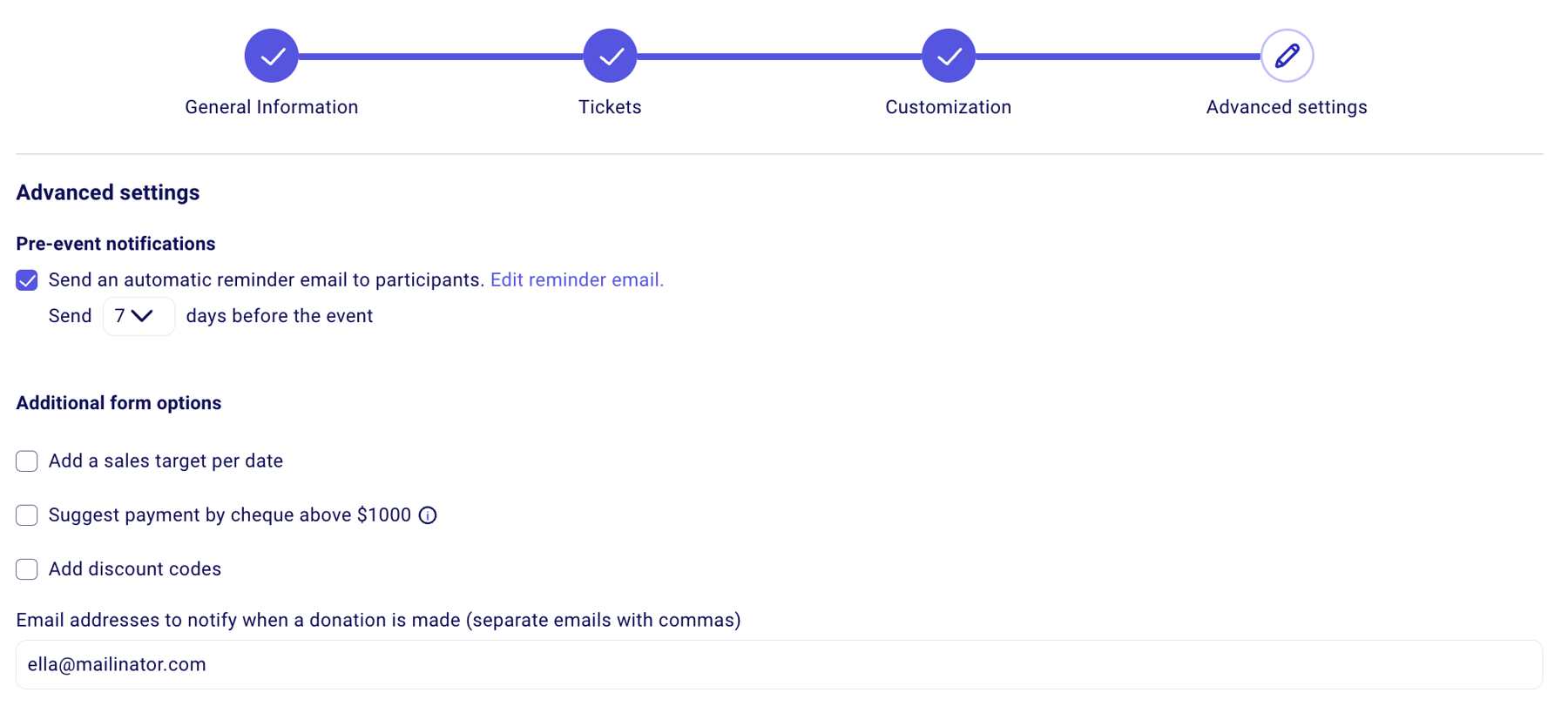 Configuring an event form
